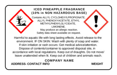 CLP** WAX MELT-Personalised** safety warning stickers labels | eBay UK