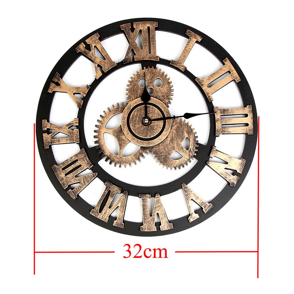 Wood Cogs Roman Numeral Wall Clock Cafe Bar Pub Home Hanging Decor Gear ...