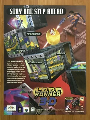 Lode Runner 3-D N64 1998 Vintage Video Game Print Ad/Poster Official ...