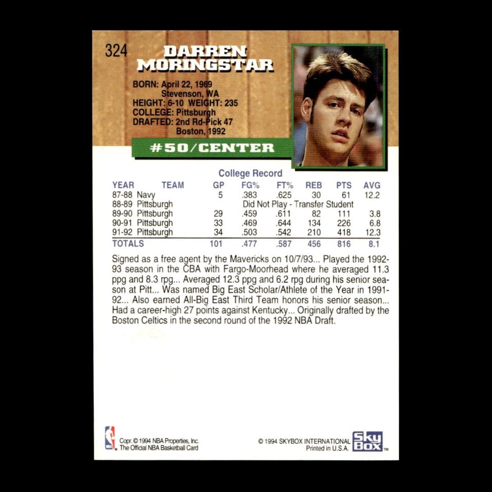 Darren Morningstar 1994-95 Hoops Rookie Dallas Mavericks #324 R328Q 83 ...