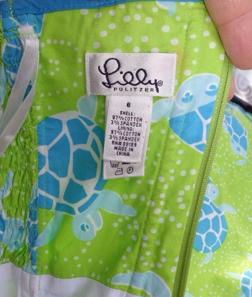 LILLY PULITZER GREENS COTTON TURTLES PRINT STRAPLESS … - Gem