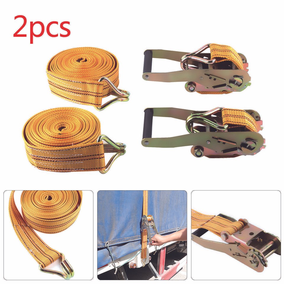 2Pcs 50mm 6 Meter Ratchet Straps Tie Down 2 Tons Claw Lorry Lashing ...