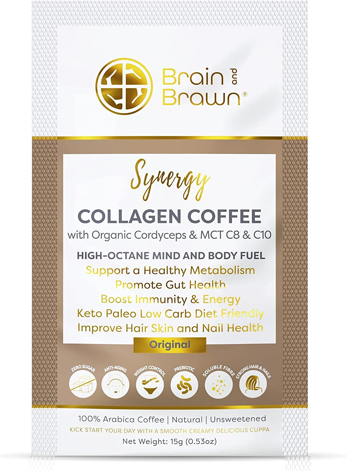Synergy Collagen Coffee 7 x 15g sachet with Organic Cordyceps and ...
