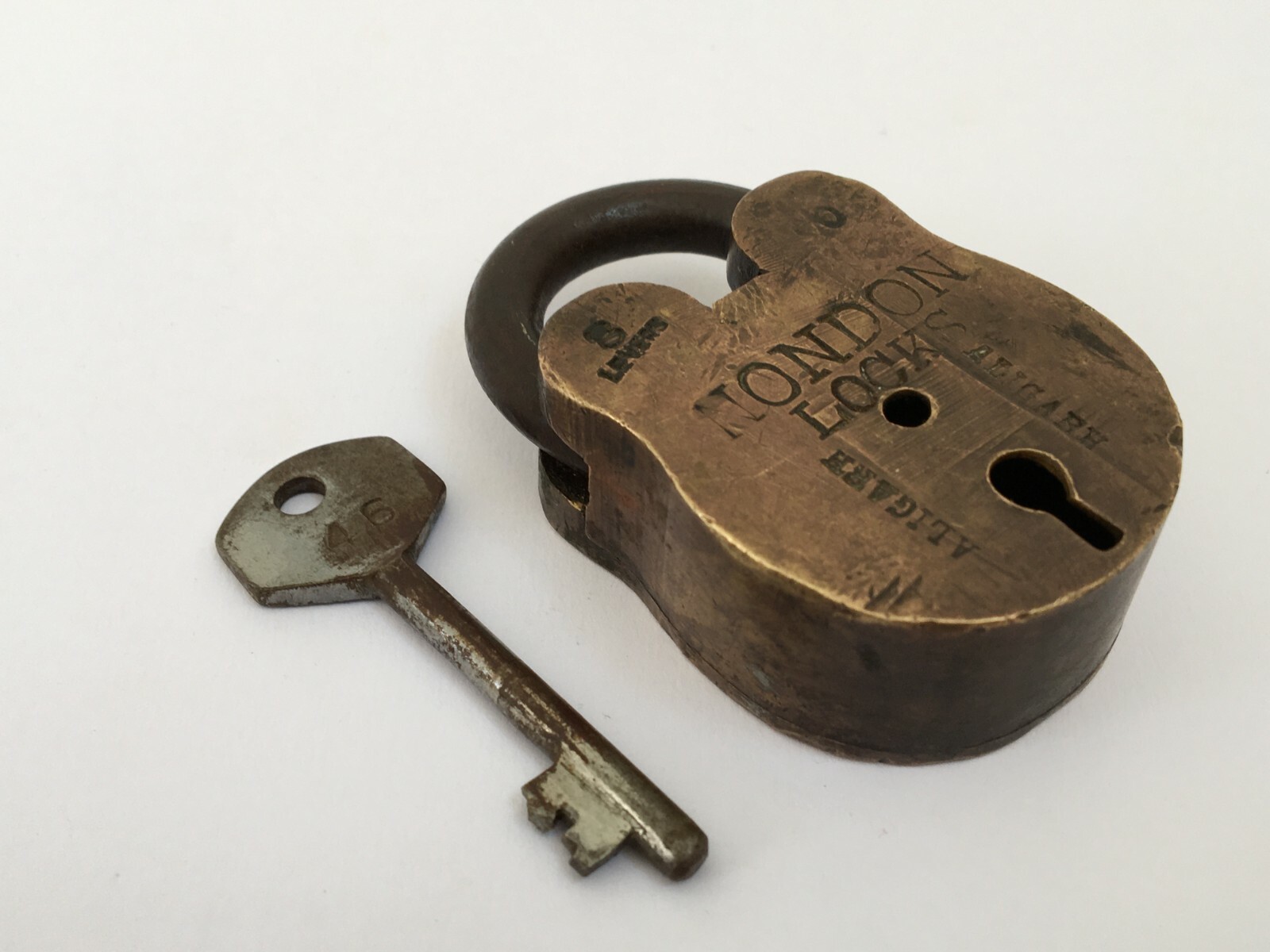 Lock Old Vintage Brass Padlock With Key Rich Patina Collectible Nondon ...
