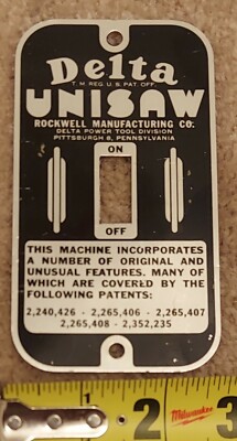 Vintage DELTA UNISAW Original Switch Cover Plate Rockwell Manufacturing ...