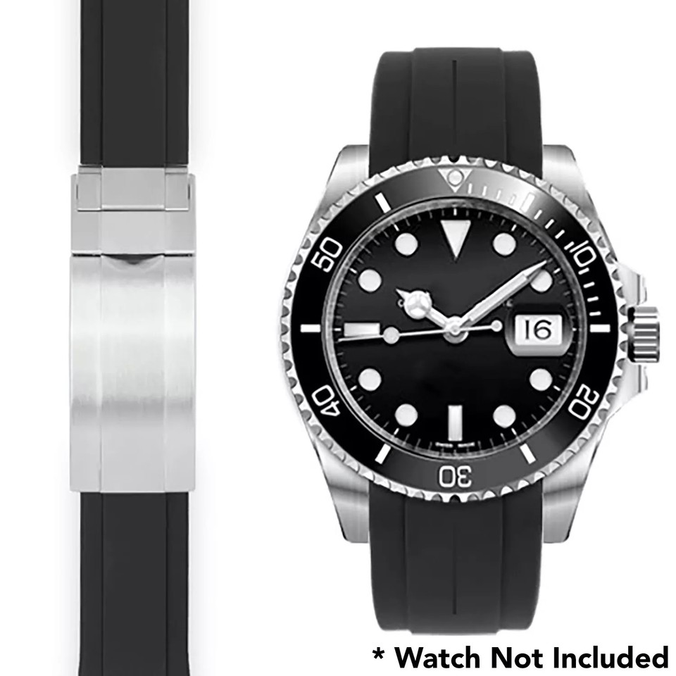 20mm Curved End Silicone Watch Band Rubber Strap for Rolex Without/with ...