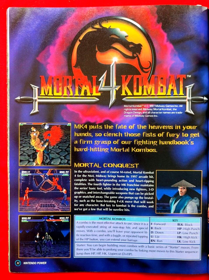 1998 MORTAL KOMBAT 4 Nintendo Video Game= Promo Art PRINT AD / POSTER ...