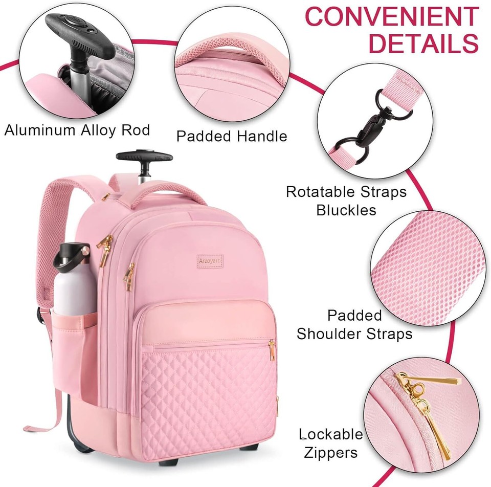 Rolling Backpack Carry On Luggage For Adults With Wheels, 40L Wheeled ...