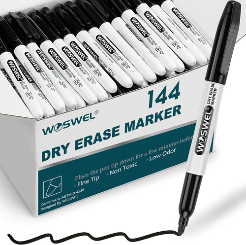 Dry Erase Markers Bulk 144 Pack Black Fine Tip Whiteboard Markers Fine ...