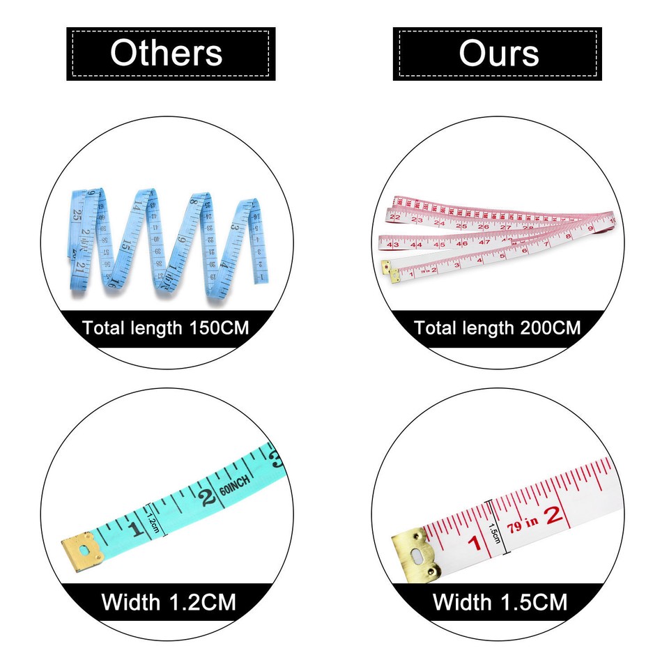 2pcs Body Measuring Ruler Sewing Cloth Tailor Tape Measure Soft Flat 79 ...