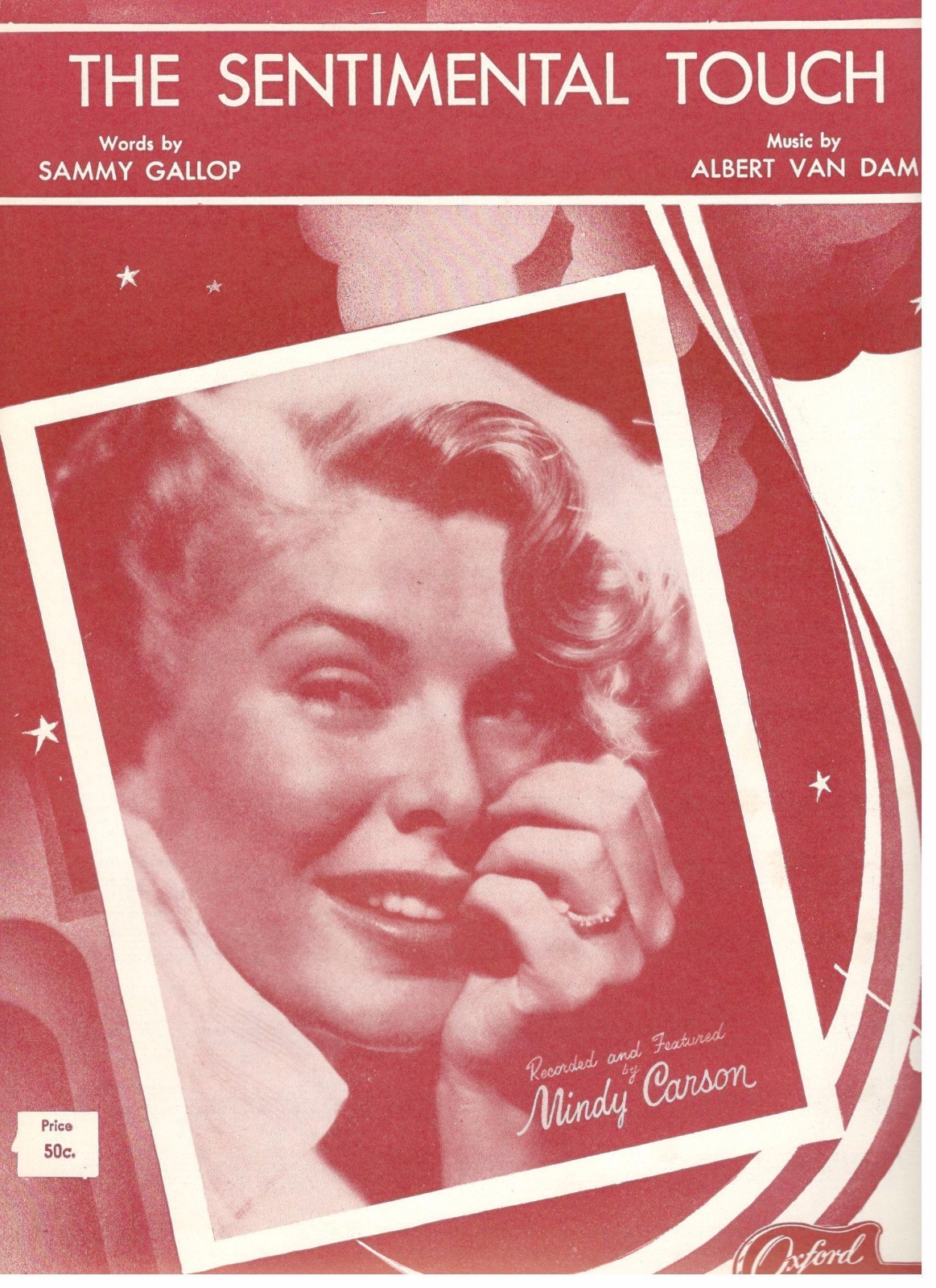 MINDY CARSON-THE SENTIMENTAL TOUCH--SHEET MUSIC-1958-PIANO/VOCAL/CHORDS ...