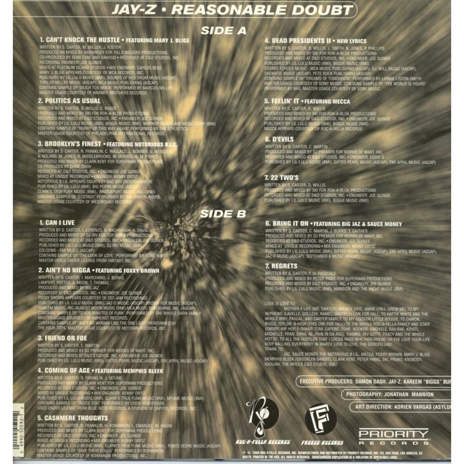 JAY-Z Reasonable Doubt Vinyl Record US Original Edition 2LP USA 1996 ...