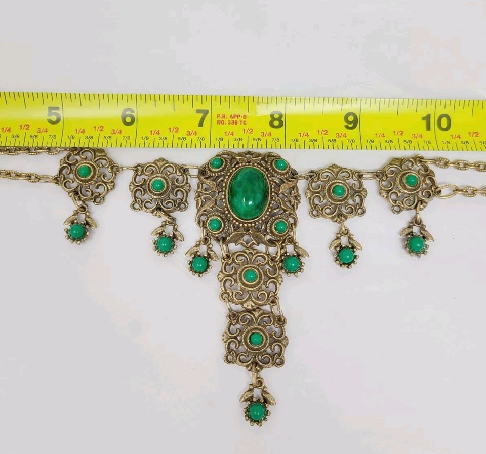 Antique Vintage Green Glass Cabochon Festoon Necklace | eBay