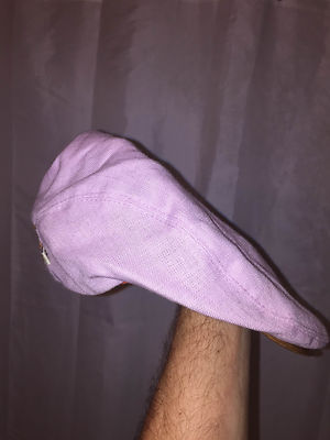 838) NWT auth STETSON size MEDIUM pale pink linen & leather NEWSBOY CAP ...