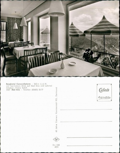 Ansichtskarte Bad Ems Berghotel Concordiaturm - 265 m ü. d. M. 1962 | eBay