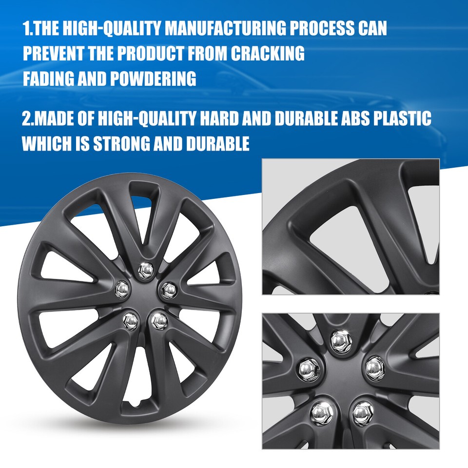 Set of 4 16" Black Wheel Rim Covers Snap On Full Hubcaps For R16 Tire ...