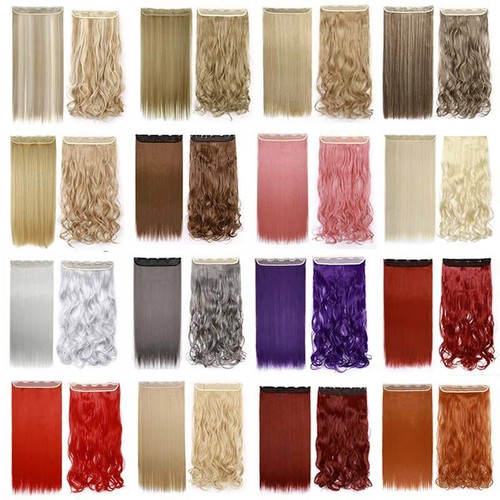 One Piece Half Head Clip In Hair Extensions Straight Curly Real Thick ...