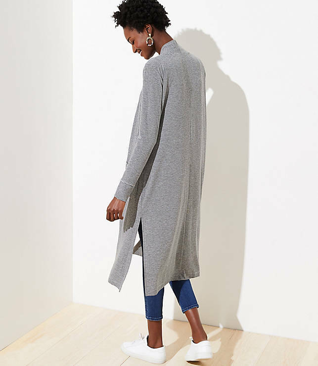 Loft Striped Pocket Duster Sweater Sizes: XS, S, M Color: Light Heather ...
