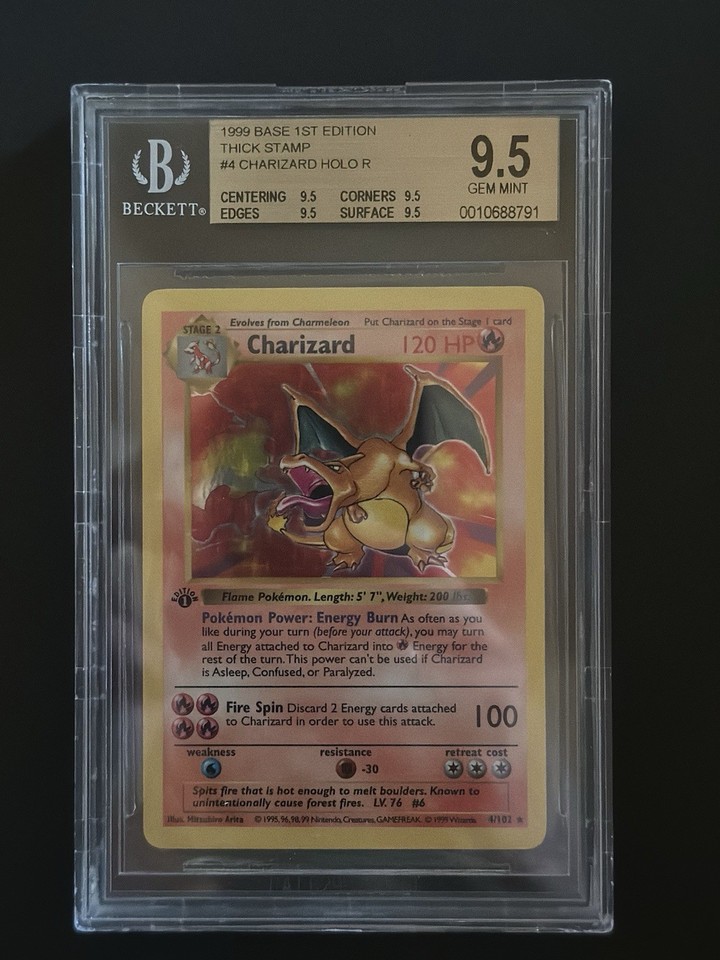 Pokémon Base Set Charizard 1st Edition BGS beckett 9.5 Quad Gem Mint ...