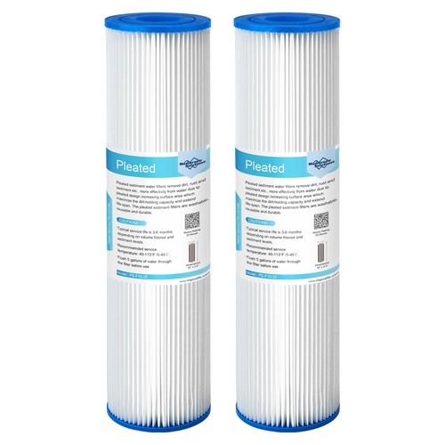 2 Pack 10"x2.5" 20 Micron Washable Pleated Sediment Water Filter Whole ...