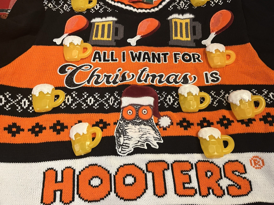 HOOTERS LIGHT UP CHRISTMAS HOLIDAY FUN UGLY SWEATER ADULT LARGE NEW ...