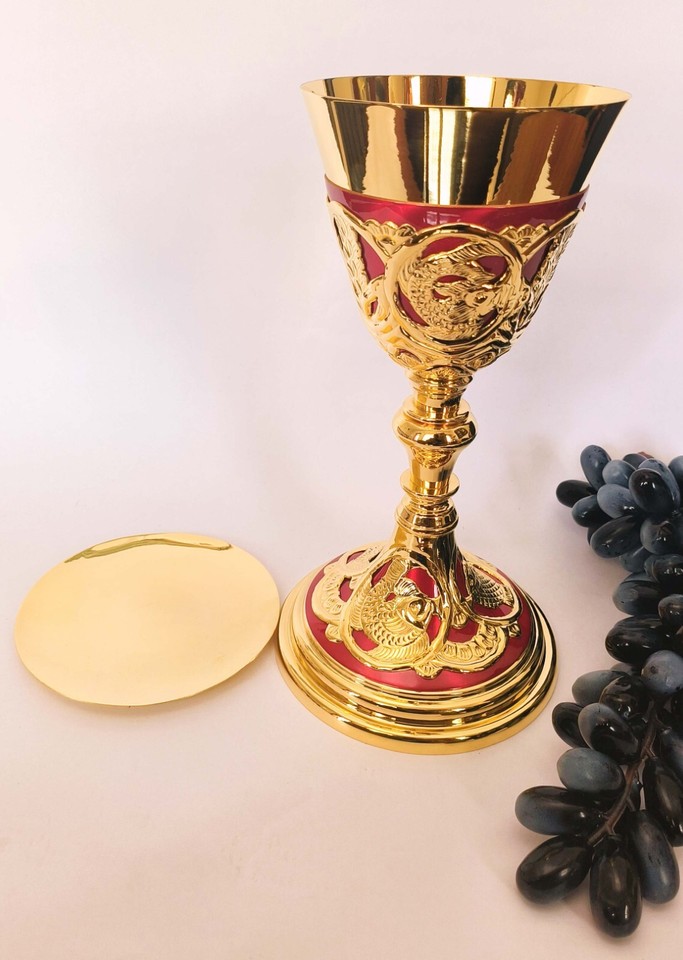 Chalice & paten Large Catholic Gold Plated Holy Altar Religious Church ...