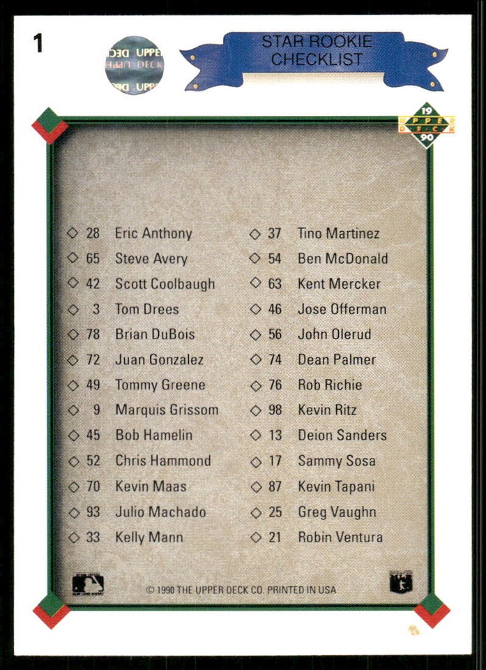1990 Upper Deck #1 Star Rookie Checklist | eBay