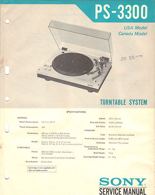 Sony PS 3300 Service Manual turntable record player Original Factory ...