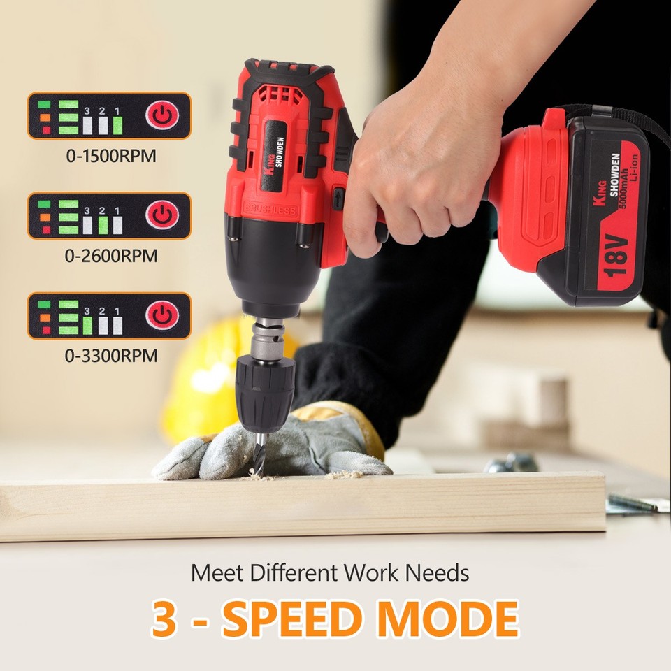 Cordless Electric Impact Wrench Brushless Rattle Gun 1/2" Driver With 2 ...