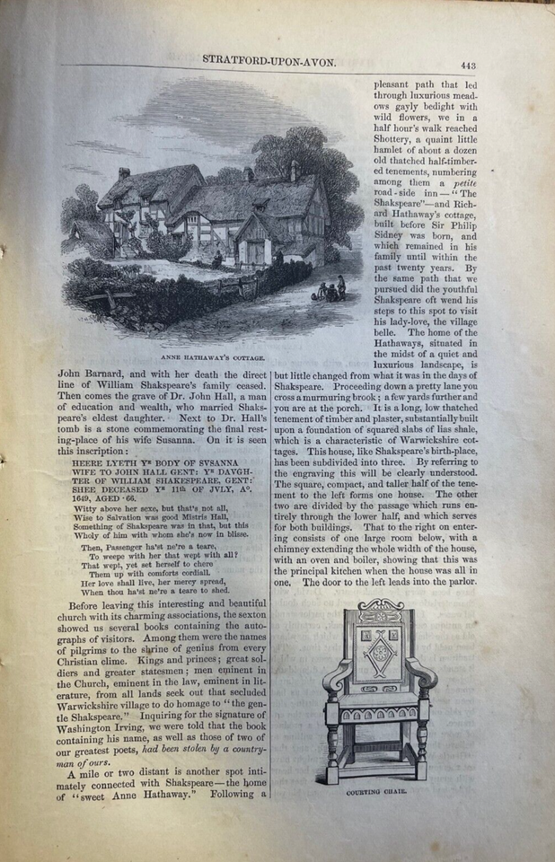 1861 England Stratford Upon Avon William Shakespeare Henley Street Anne ...