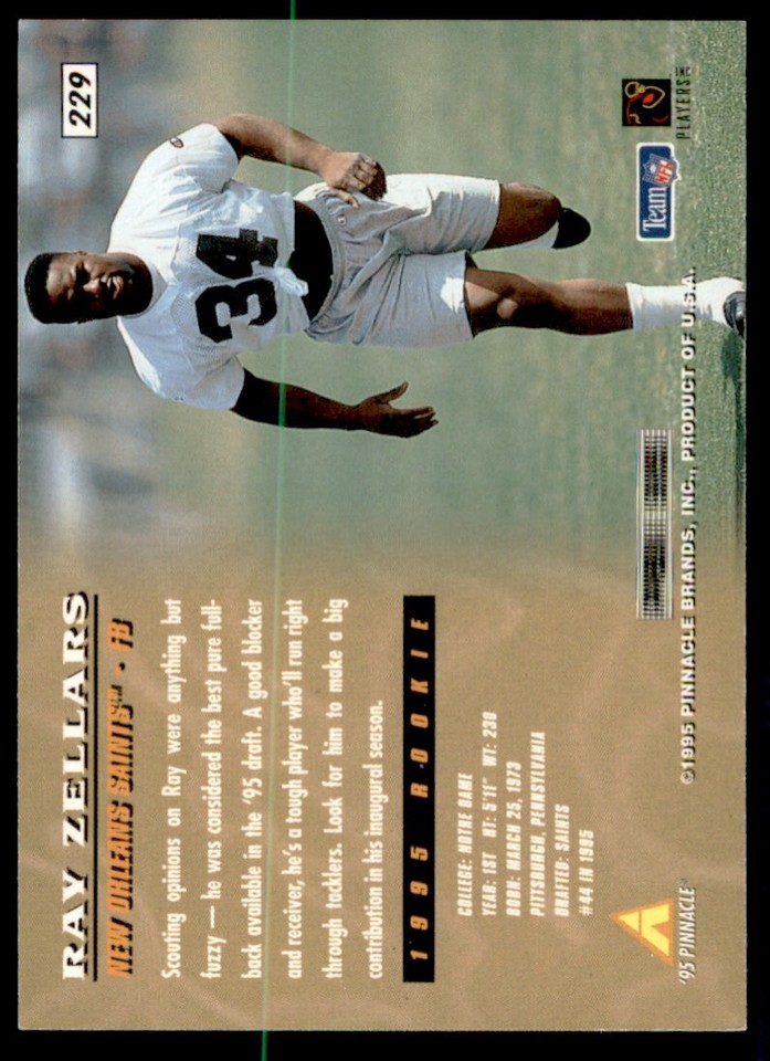 1995 PINNACLE RAY ZELLARS RC NEW ORLEANS SAINTS #229 | eBay