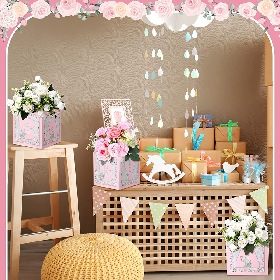 10 Pieces Baby Shower Decorations Baby Flower Boxes Elephant Floral ...