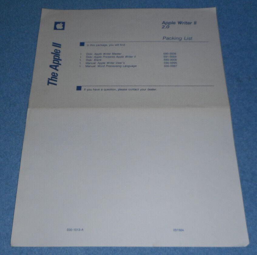 1980s Apple II Computer Apple Writer II Word Processor Product Packing ...