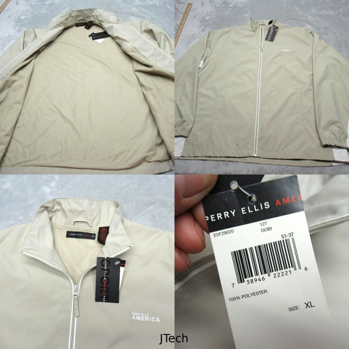 Perry Ellis America Jacket Mens XL Cream Pockets Lined Full Zip ...