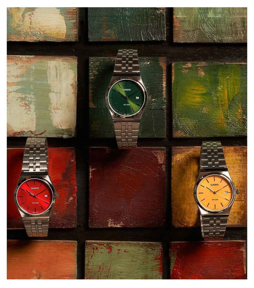 Casio MTP Series Analogue Quartz (35mm) Cherry Red Sunray Dial / | eBay