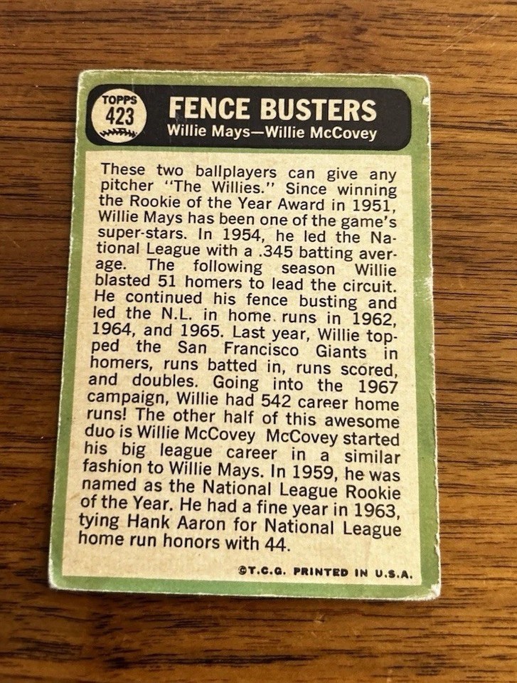 1967 Topps Fence Busters #423 Willie May / Willie McCovey | eBay