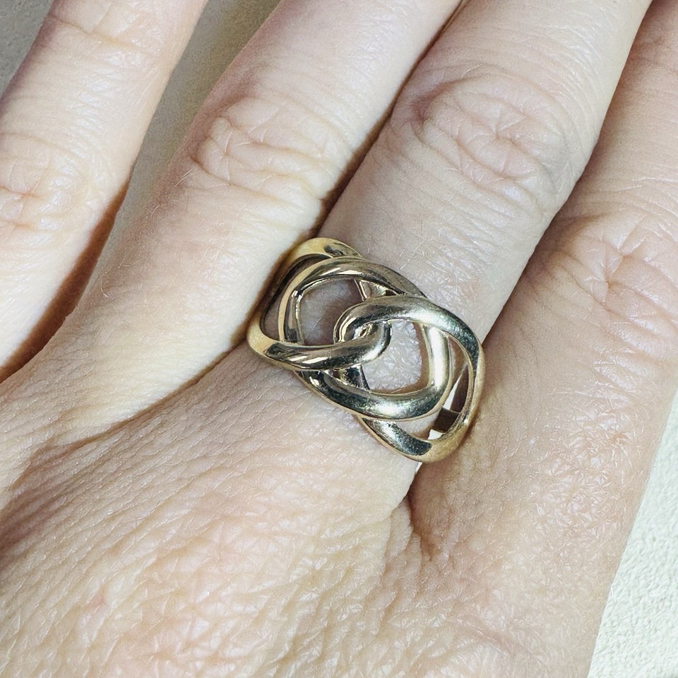 Solid 10K Yellow Gold Abstract Wide Interlinked Ring Size 7.75 | eBay
