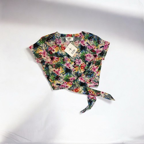 SEEK THE LABEL Short sleeve tropical print crop top with tie front | eBay