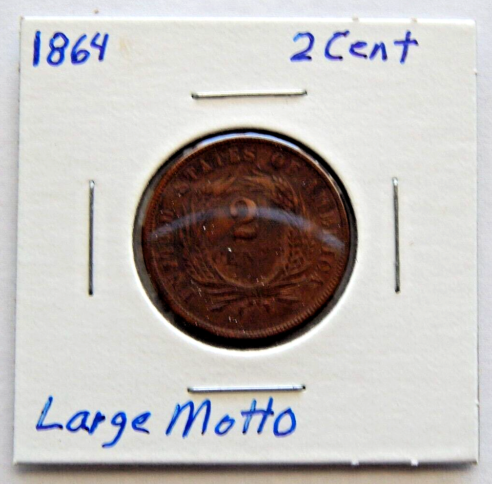 1864 Two Cent Piece, Large Motto, Gorgeous RED/BROWN, Solid Gem BU++ RB ...