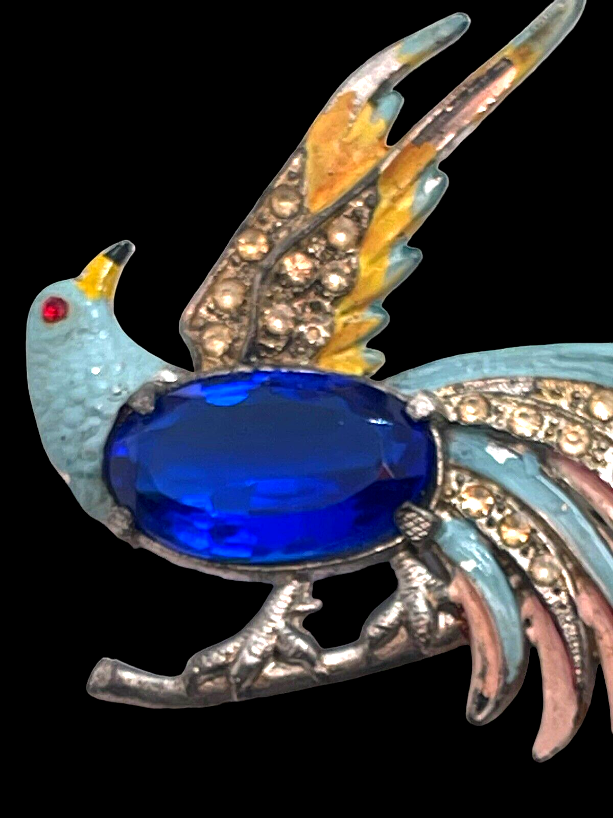 Large Vintage Enameled Bird Brooch Large Blue Oval Stone Body | eBay