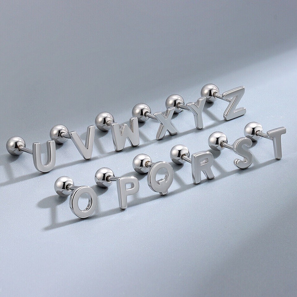 925 Sterling Silver Initial A-Z Alphabet Letter Stud Earrings Jewellry ...