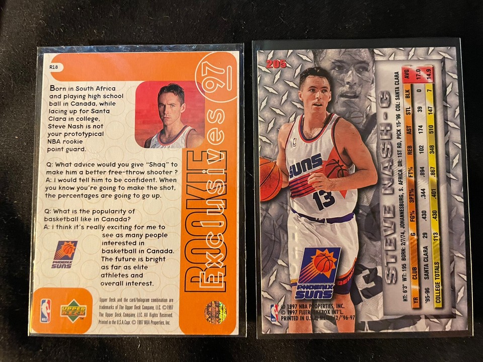 1997 Steve Nash Fleer Metal Rookie Upper Deck Exclusive Rookie 2 Card ...