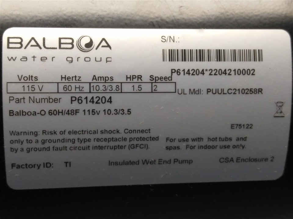 Balboa PUULC210258R P614204 Spa Pump 2 Speed 10.3/3.8Amp 115V 56Z | eBay