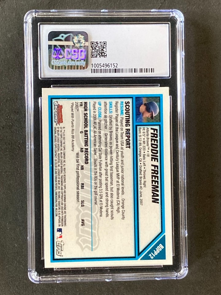 2007 Bowman Chrome Draft Freddie Freeman RC Green Label CSG 9 | eBay