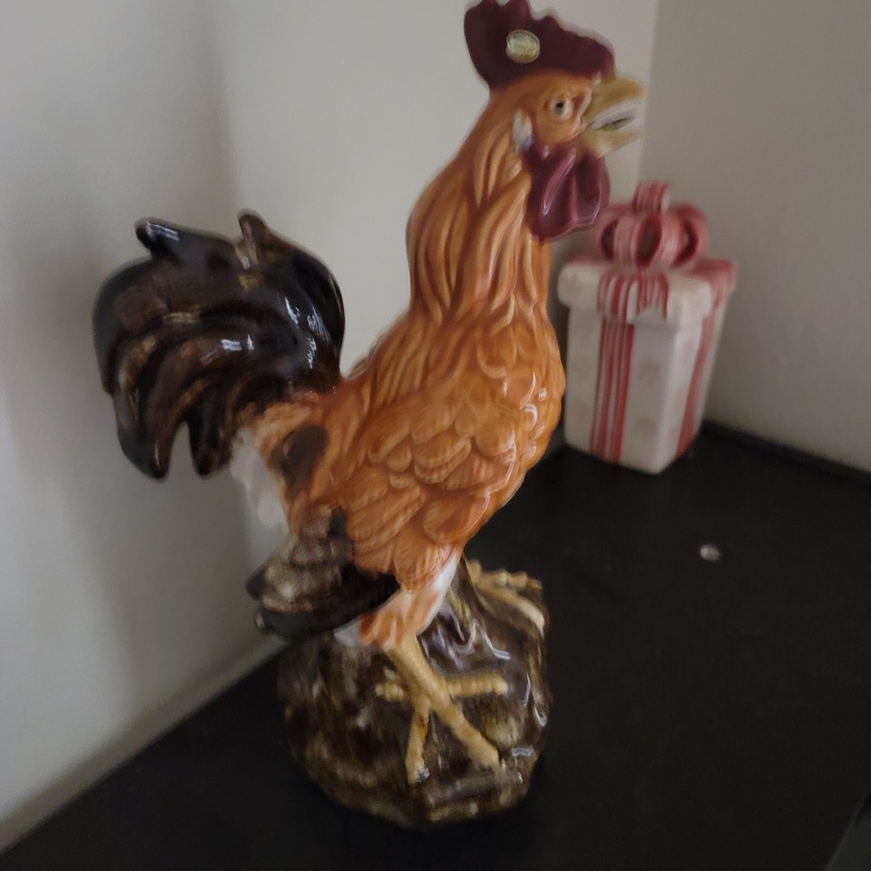 Vintage Large GLOSSY Ceramic Rooster Figurine Statue 13.5" Gorgeous ...