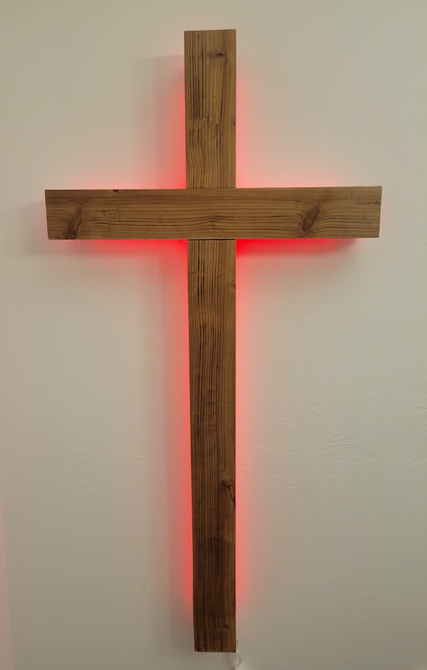 Wood Cedar Cross LED Light-UP Backlit Church Wall Mount Handmade Large ...