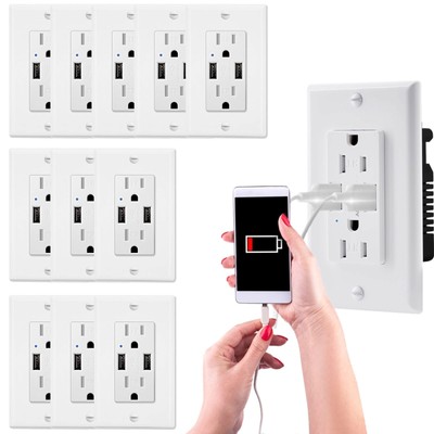 High Speed Wall Outlet with 4.2A USB Ports Tamper Resistant Receptacle ...