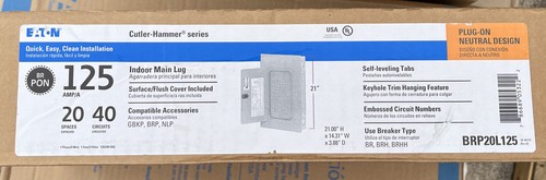 Eaton Cutler BRP20L125 Indoor Main Lug Panel 1PH 3Wire 20 Space 40 ...