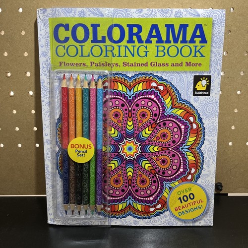 Colorama Coloring Book Flowers Paisleys Stained Glass Adults W/ Colored ...
