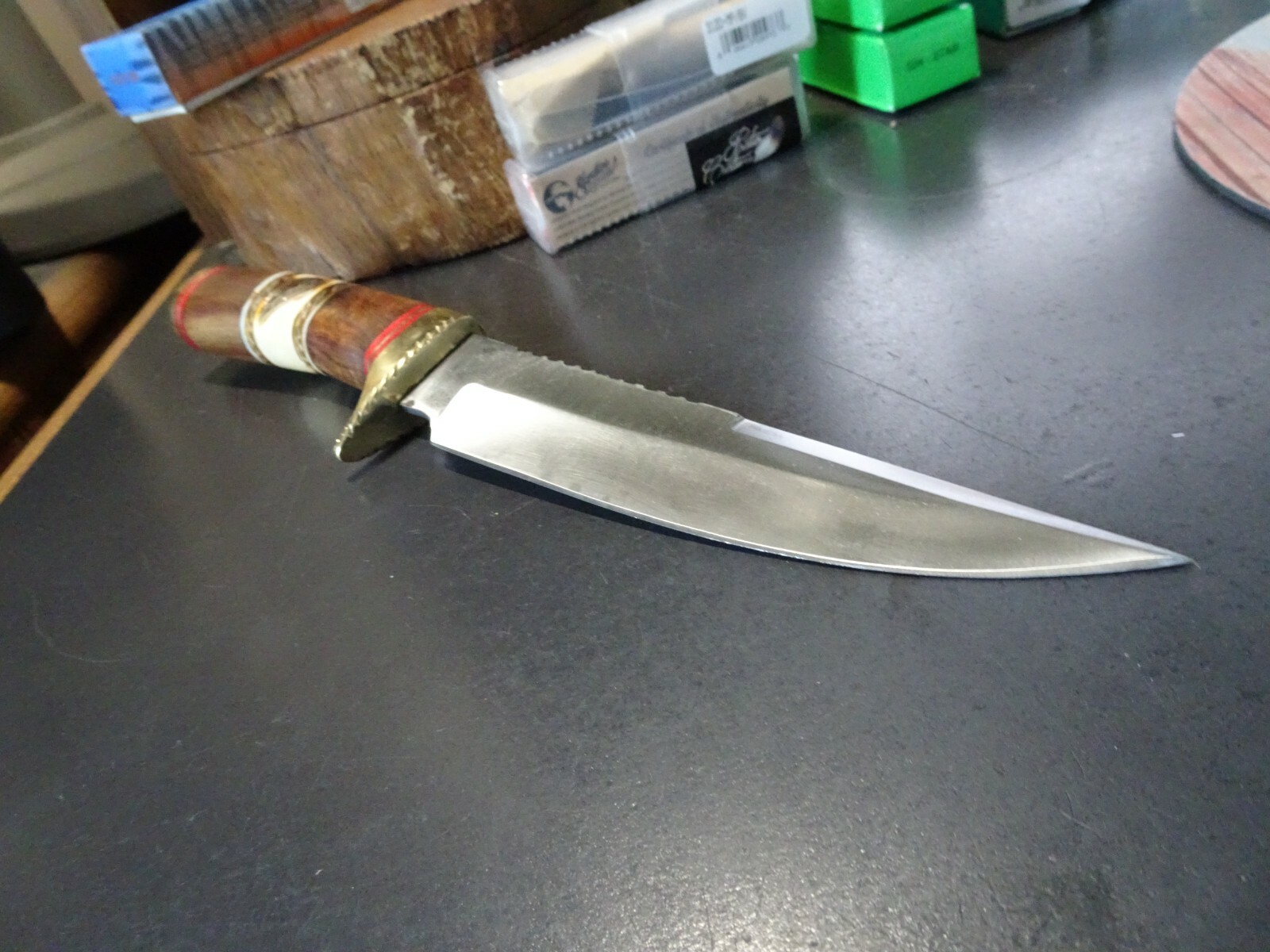 12" CHIPAWAY CUTLERY FIXED BLADE KNIFE HAND CARVED BONE & WOOD HANDLE ...
